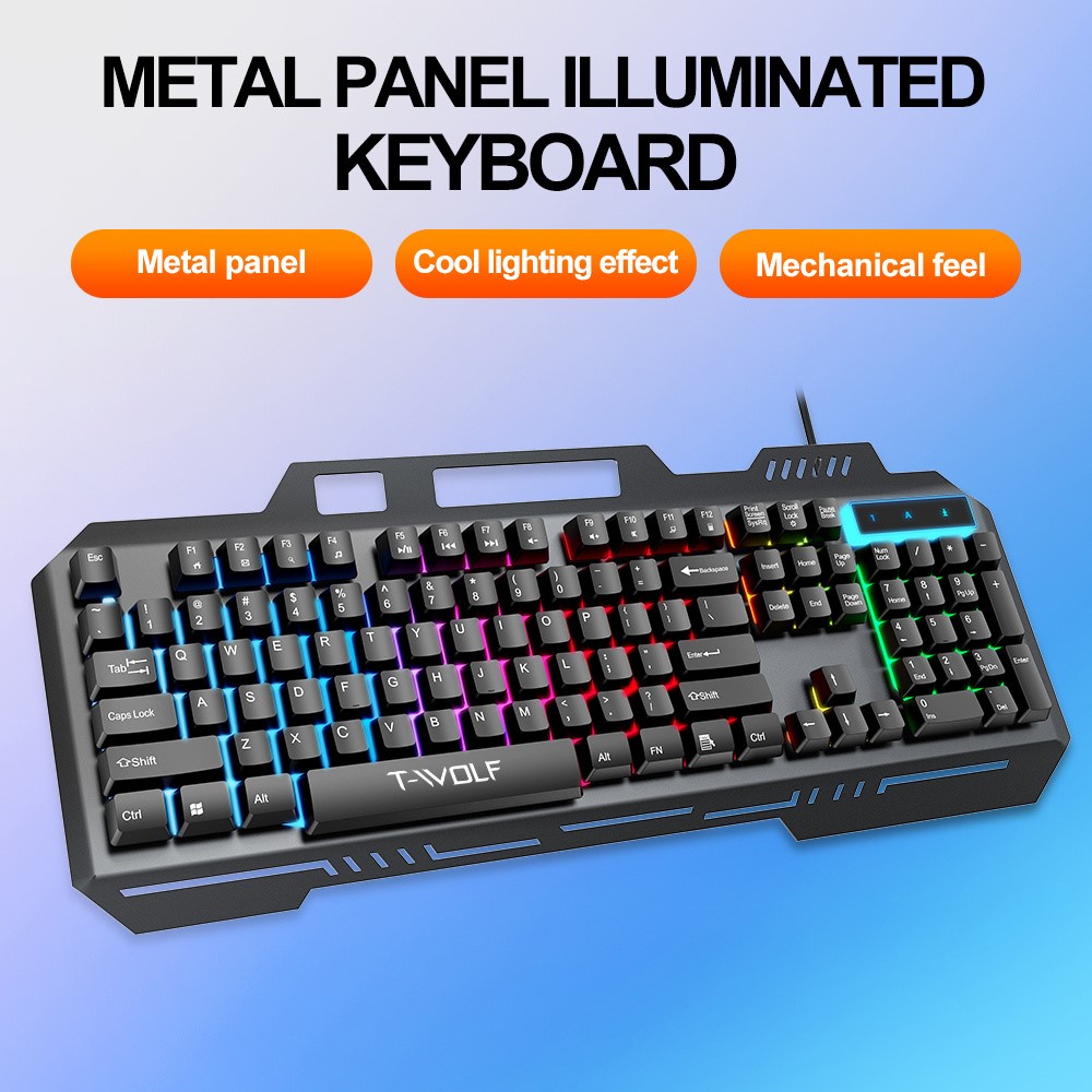 T-WOLF T16 Backlit Wired 104-Key Gaming Keyboard Ambient Light Gaming ...