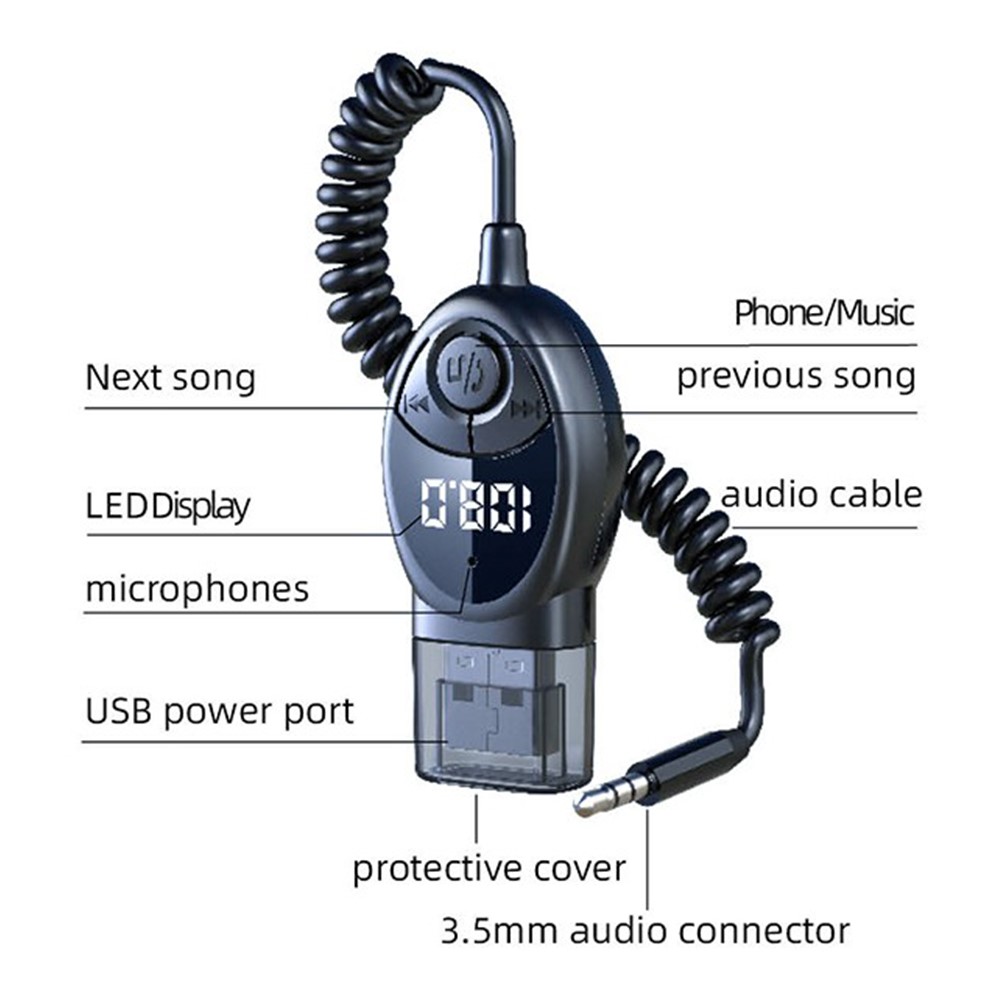 W8 Car Audio Adapter Bluetooth Receiver FM Transmitter with Telescopic ...
